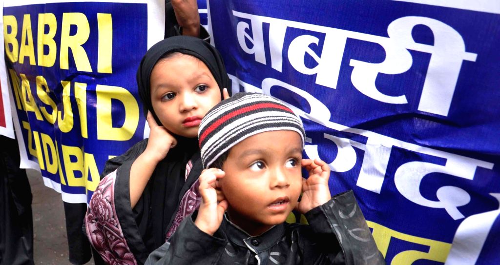Children protest on the 21st anniversary of Babri Mosque demolition