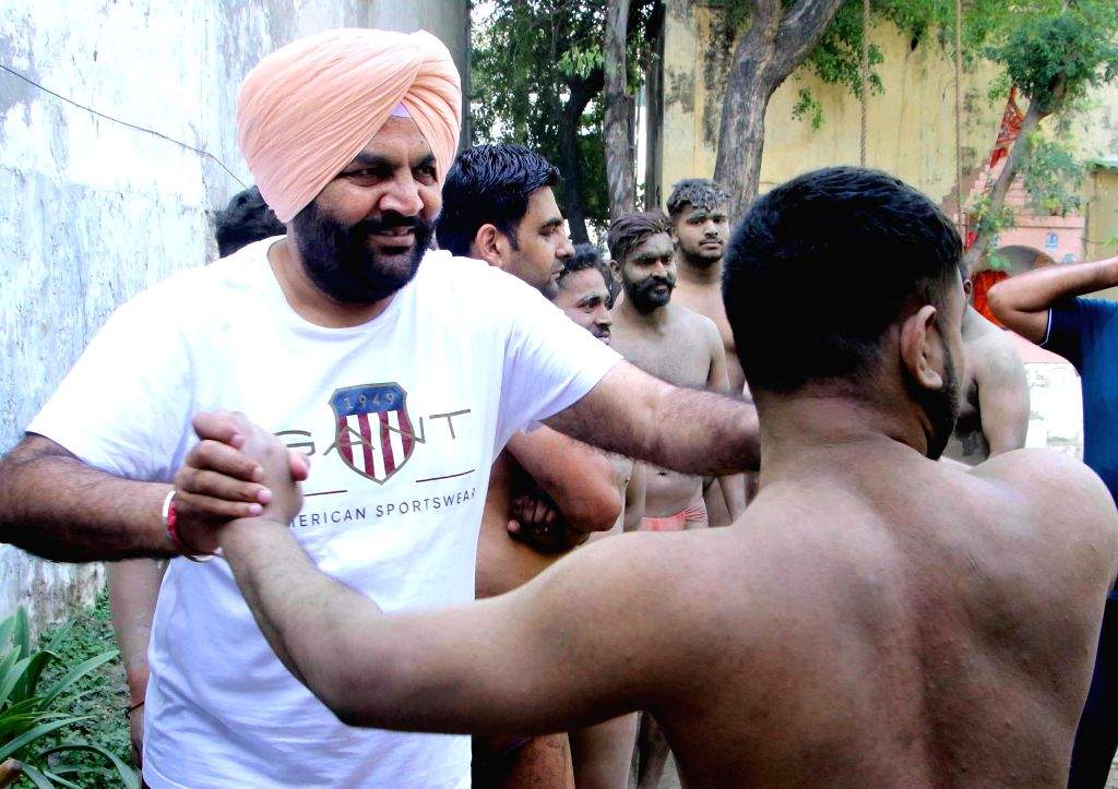 Congress Candidate from Amritsar Gurjeet Singh Aujla visits an Akhara