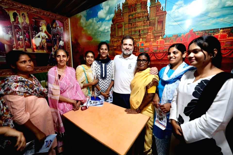 Congress leader and Leader of Opposition Rahul Gandhi interacts with people