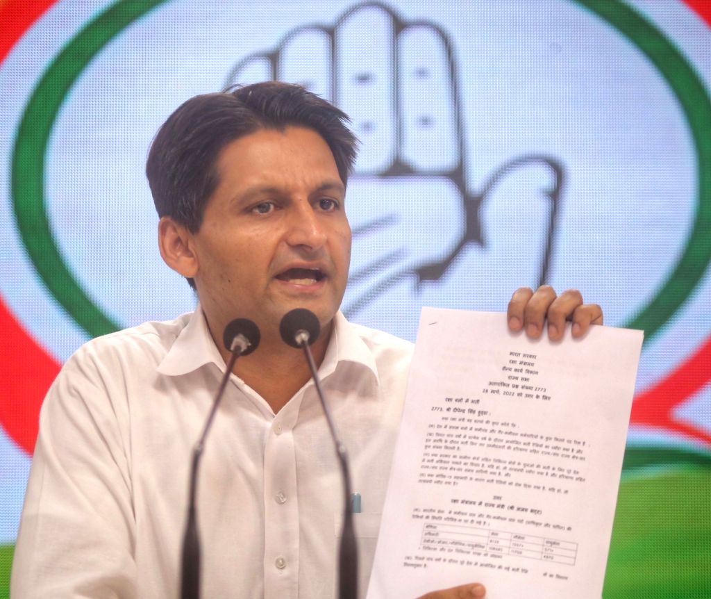 :New Delhi:Congress leader Deependra Hooda addresses a press conference.