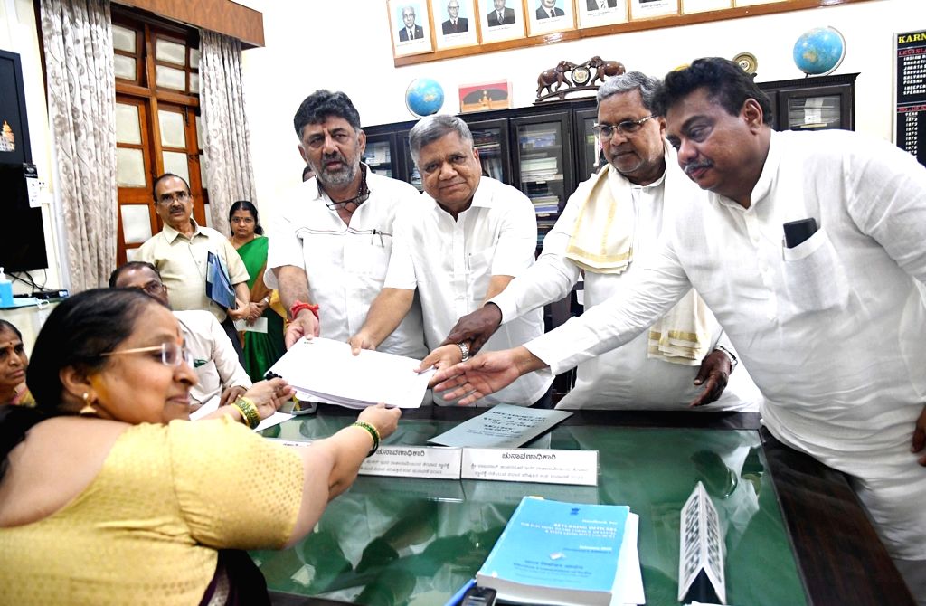 Congress leader Jagadish Shetter submits his nomination paper for the ...