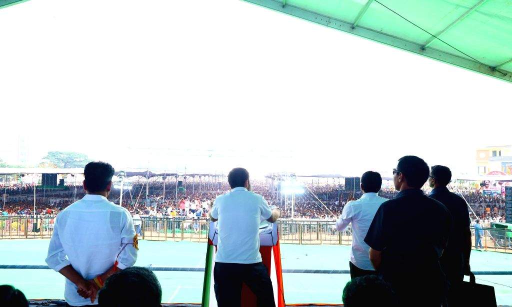 Congress leader Rahul Gandhi addresses a public rally