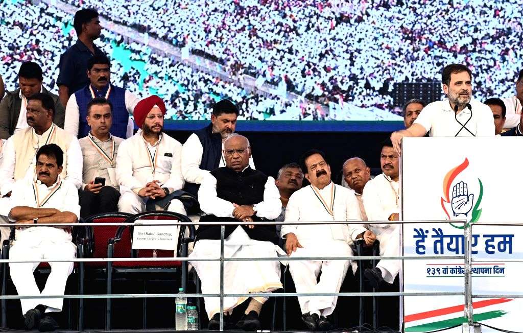 Congress leader Rahul Gandhi addresses a public rally organised on the ...