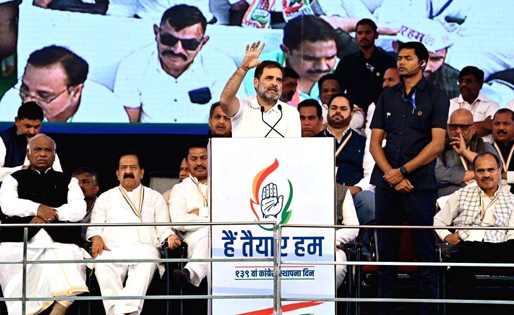Congress leader Rahul Gandhi addresses a public rally organised on the ...
