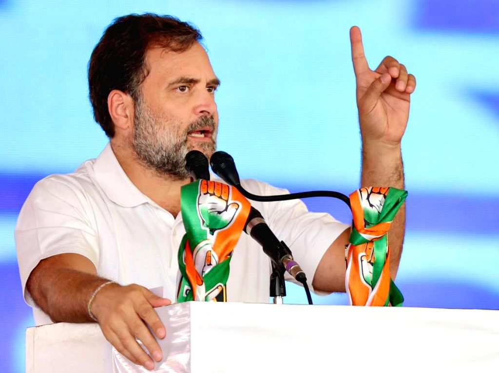 Congress leader Rahul Gandhi addresses a public meeting