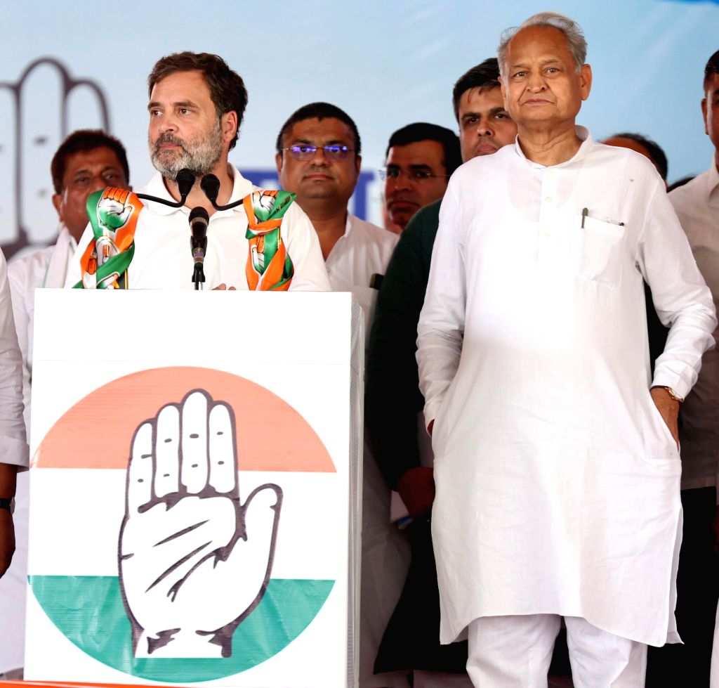 Congress leader Rahul Gandhi addresses a public meeting