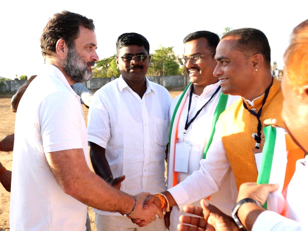 Congress leader Rahul Gandhi during a public meeting ahead of Karnataka ...