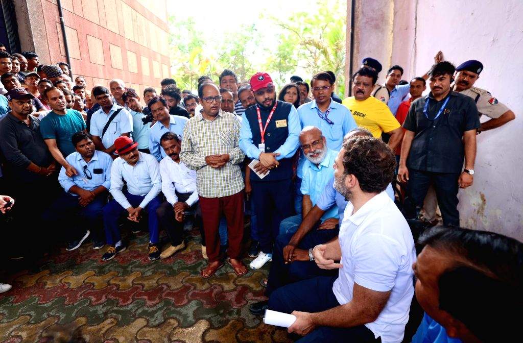 Congress leader Rahul Gandhi meets loco pilots at Railway Station