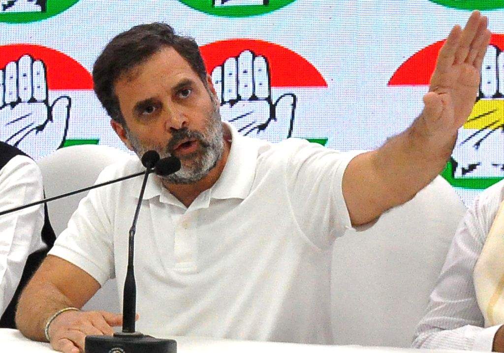 Congress leader Rahul Gandhi speaks during a press conference after the ...