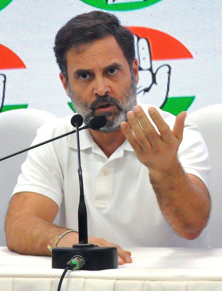 Congress leader Rahul Gandhi speaks during a press conference after the ...
