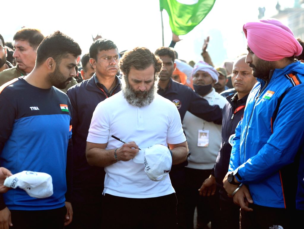 Congress leader Rahul Gandhi with supporters during the 'Bharat Jodo Yatra