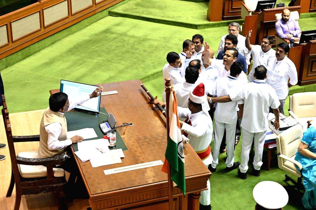Congress MLA Yuri Alemao is seen in an argument with Assembly Speaker ...