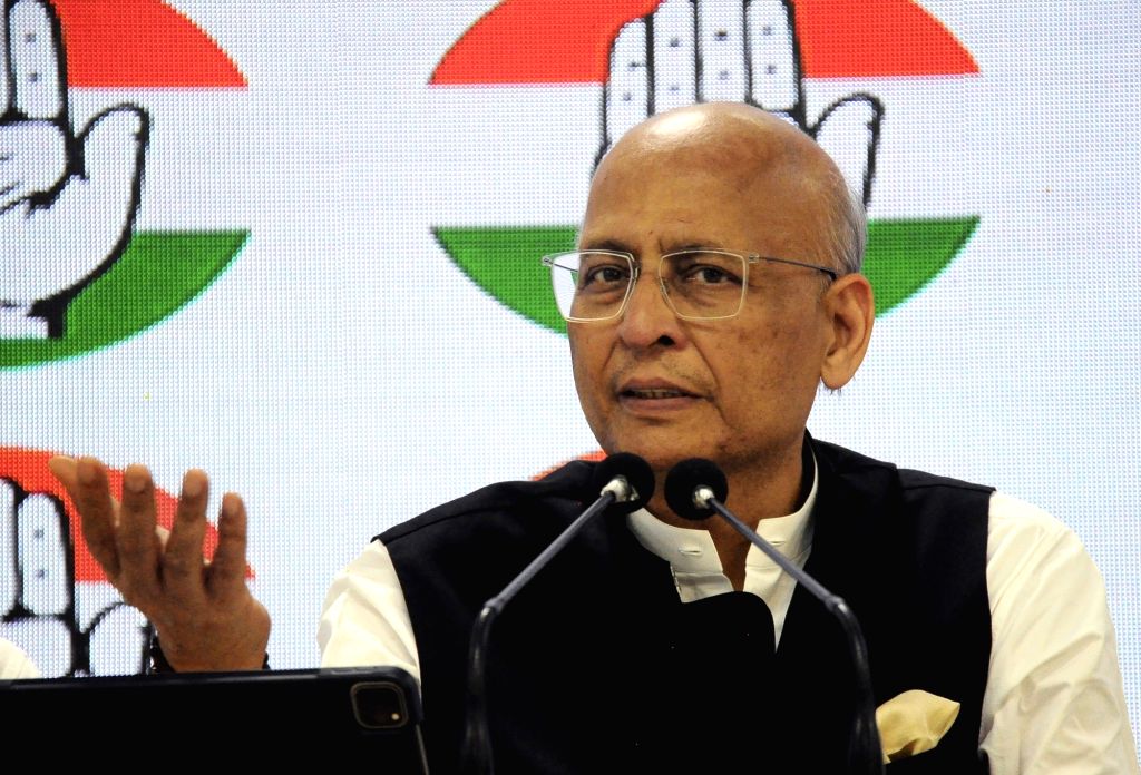 Congress MP Abhishek Manu Singhvi addresses a press conference