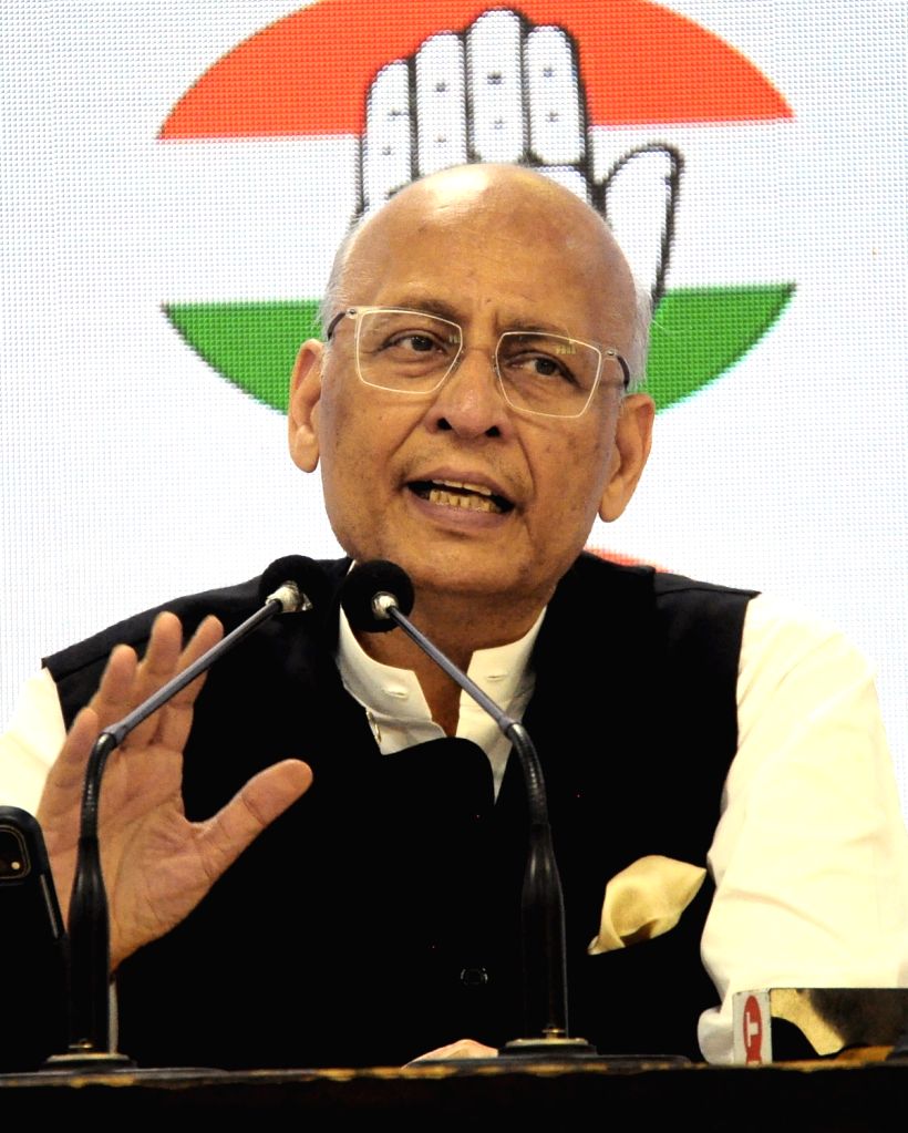 Congress MP Abhishek Manu Singhvi addresses a press conference