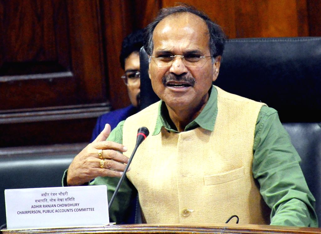Congress MP Adhir Ranjan Chowdhury addresses the media