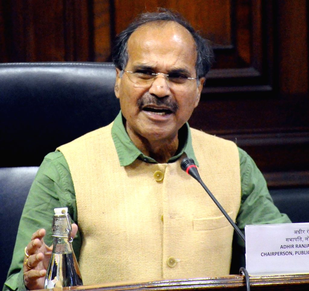 Congress MP Adhir Ranjan Chowdhury addresses the media