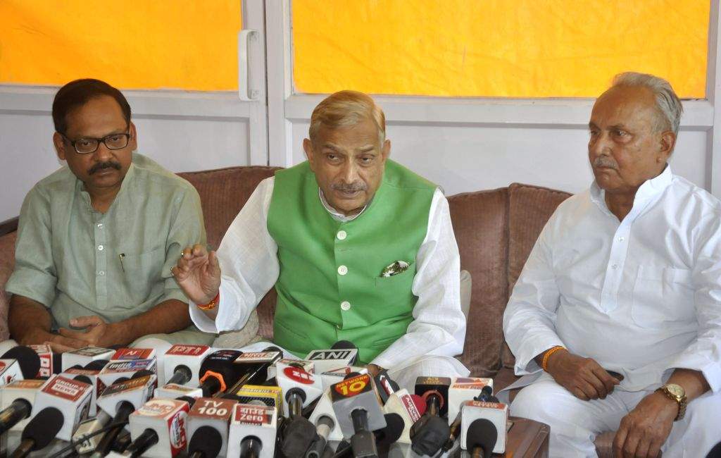 Congress MP Pramod Tiwari addresses press