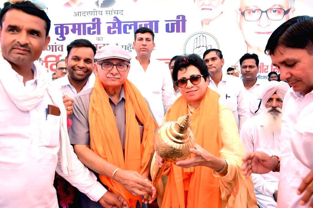 Congress MP Selja Kumari attends a public meeting