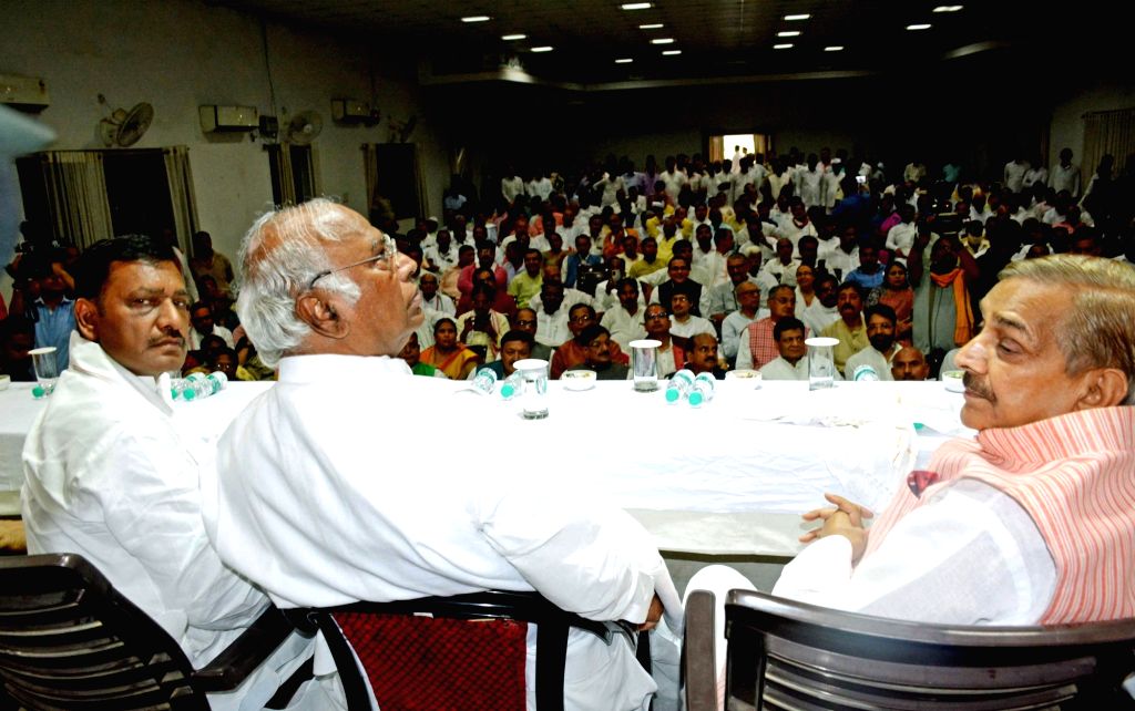 Congress party presidential candidate Mallikarjun Kharge during a meeting