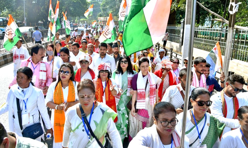 Congress Party workers participate in 'Bharat Jodo Yatra-Assam