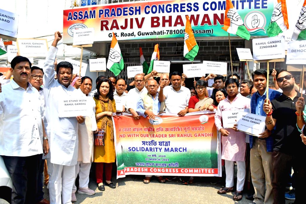 Congress Party workers stage a protest in solidarity with party leader ...