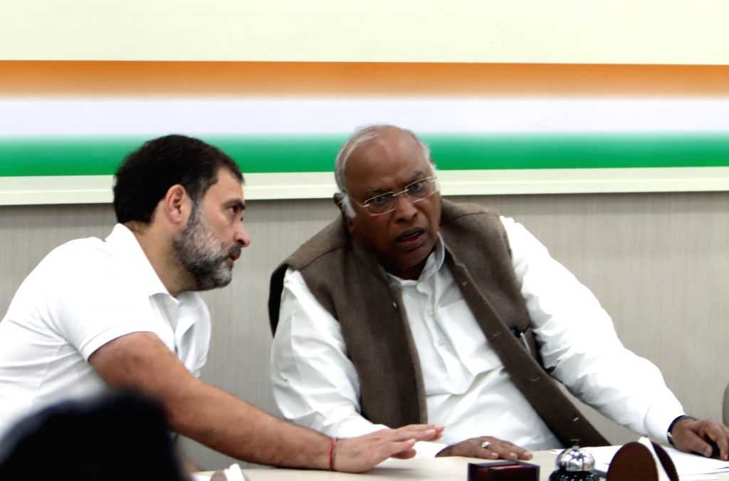 Congress President Mallikarjun Kharge with party leader Rahul Gandhi ...