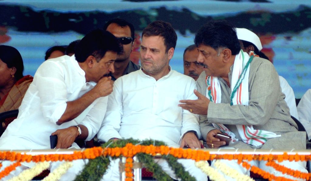 Rahul Gandhi at a public rally in Karnataka