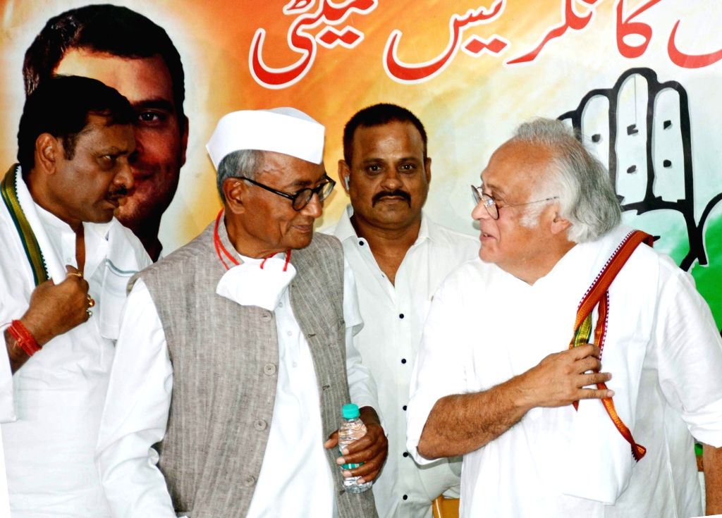 Congress senior leaders Jairam Ramesh and Digvijay Singh during a press ...