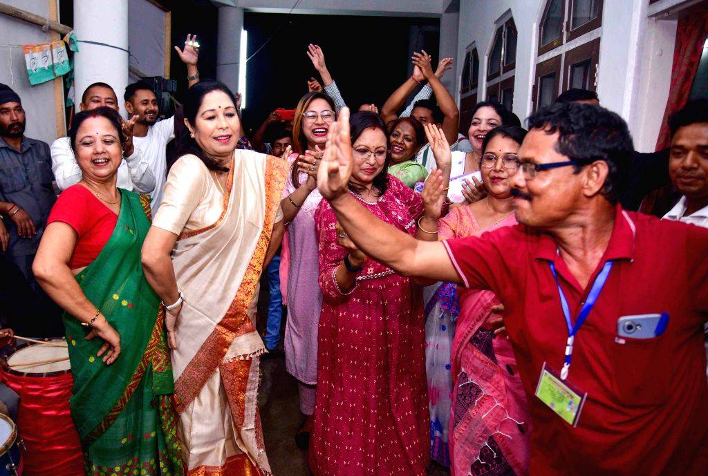 Congress supporters celebrate as party candidate for Nagaon Loksabha ...