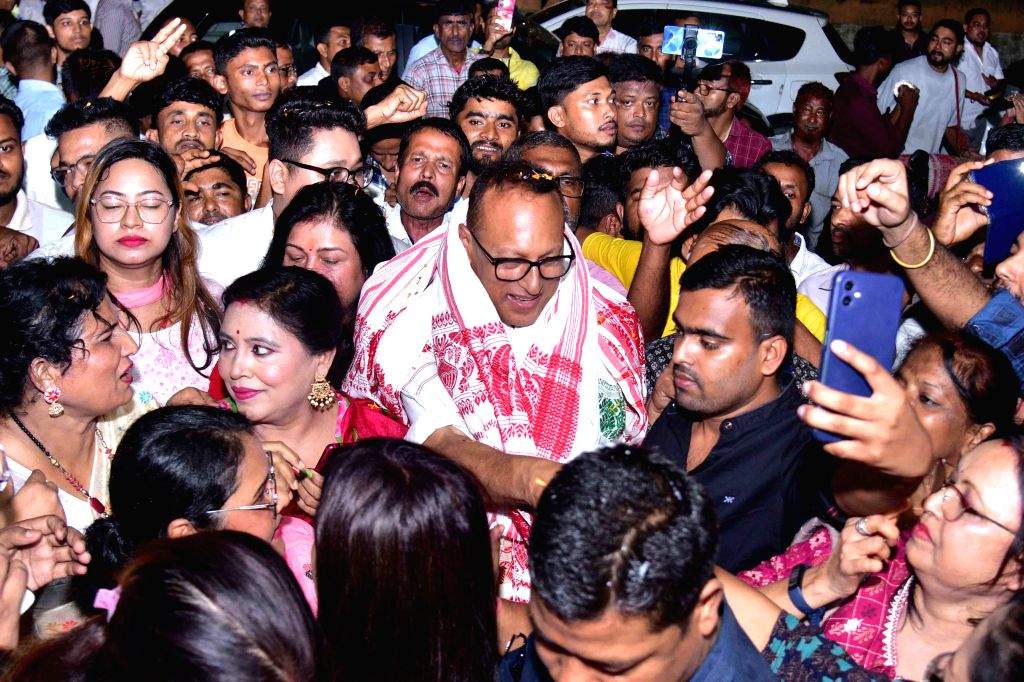 Congress supporters celebrate as party candidate for Nagaon Loksabha ...