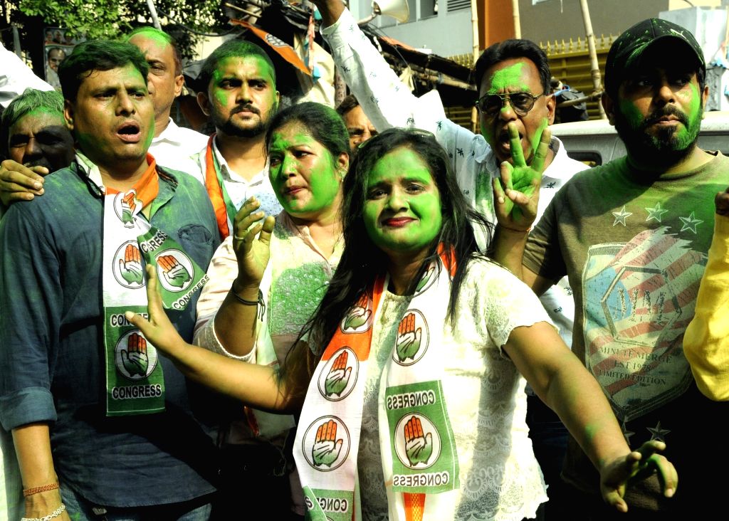 Kolkata: Congress workers celebrate after the party's decisive lead in ...