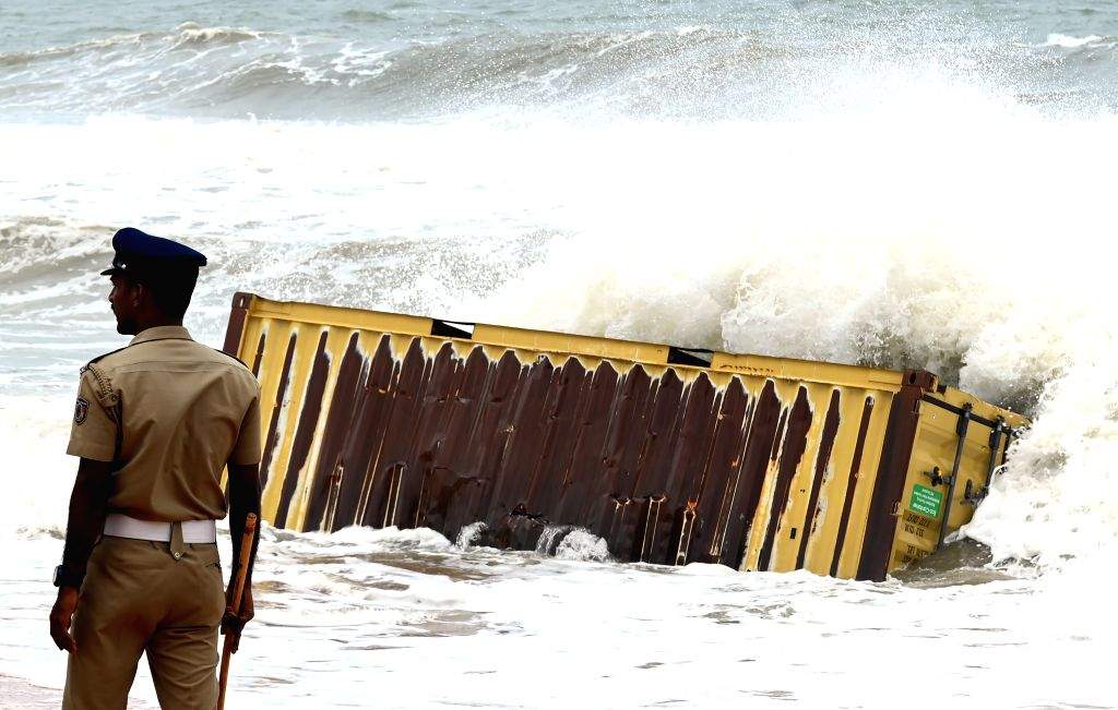 Container from sunken vessel washes ashore in Thumba