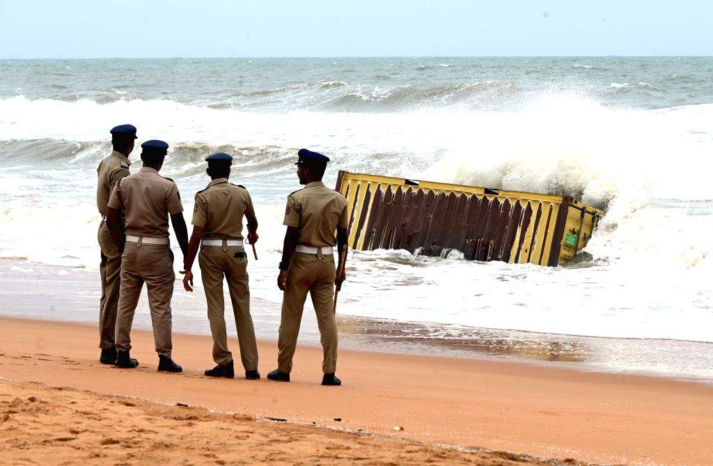 Container from sunken vessel washes ashore in Thumba