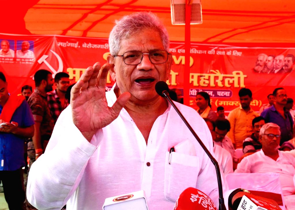 CPI(M)General Secretary Sitaram Yechury addresses to supporters.