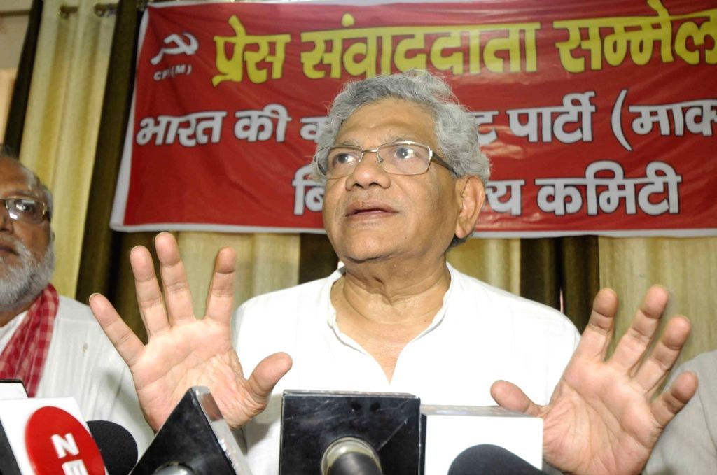 Sitaram Yechury addresses during press conference