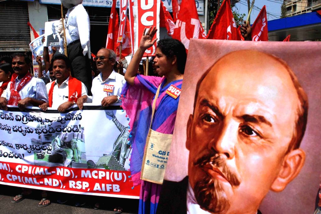 CPI-M demonstration against demolition of Lenin's statue