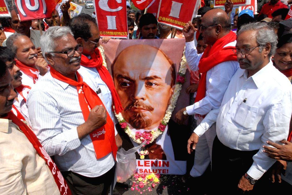 CPI-M demonstration against demolition of Lenin's statue