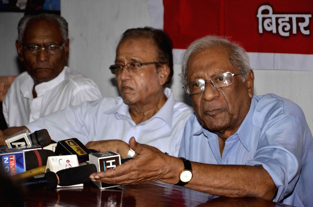 CPI senior leader A B Bardhan addressing media persons