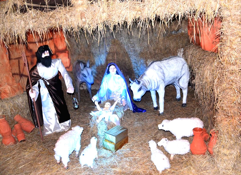Crib decorated on the eve of Christmas at a church in Parra village.