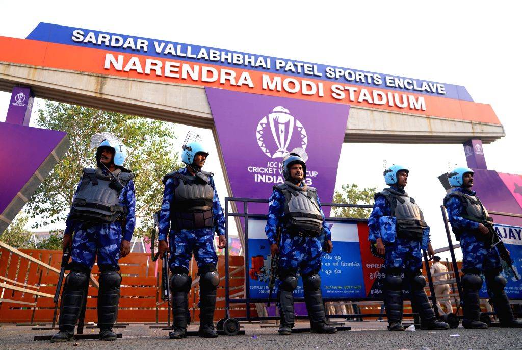 Crowd gather outside the Narendra Modi Stadium ahead of the ICC Men's ...