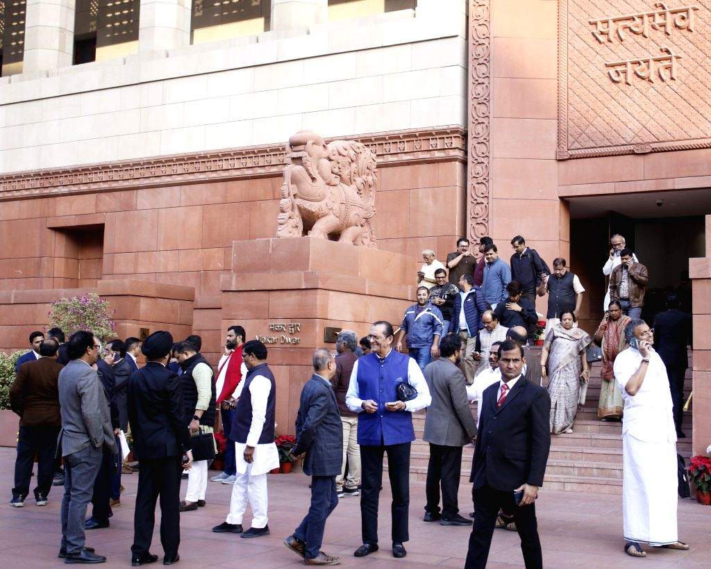 Crowd outside the Parliament House following a major security breach