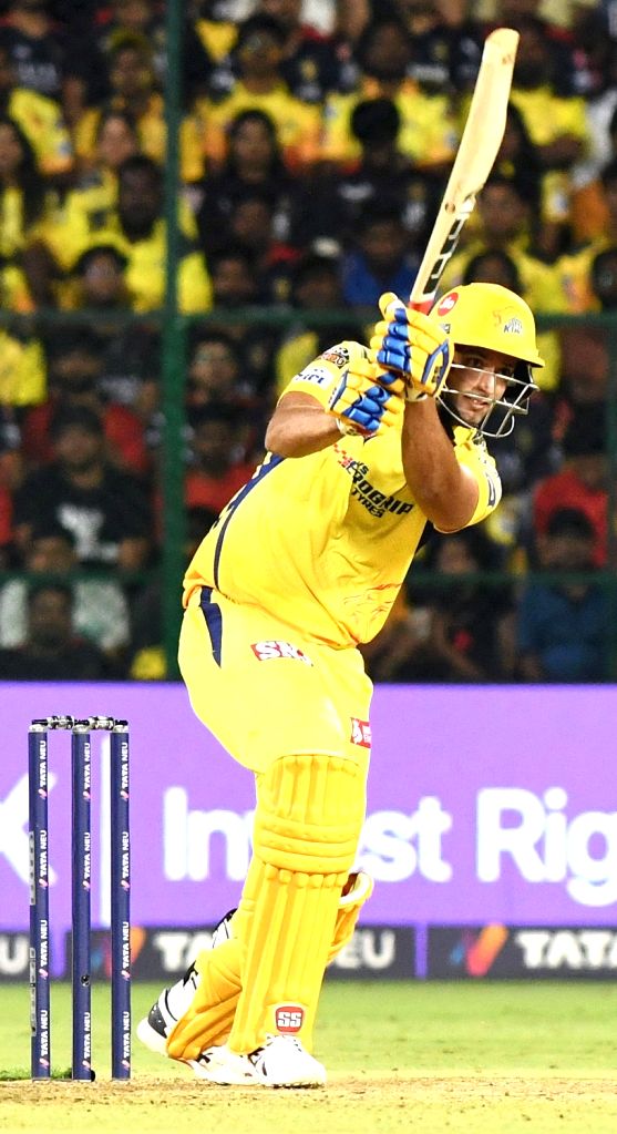 Bangalore : CSK batsman Shivam Dube plays a shot