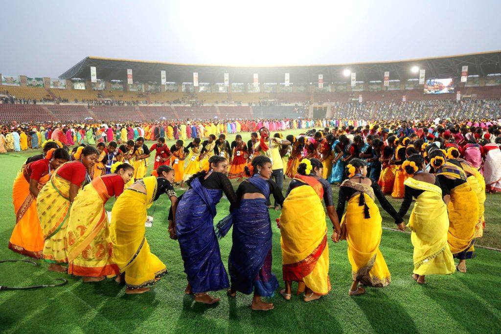 Dancers perform ‘Jhumur’, an Indian folk dance