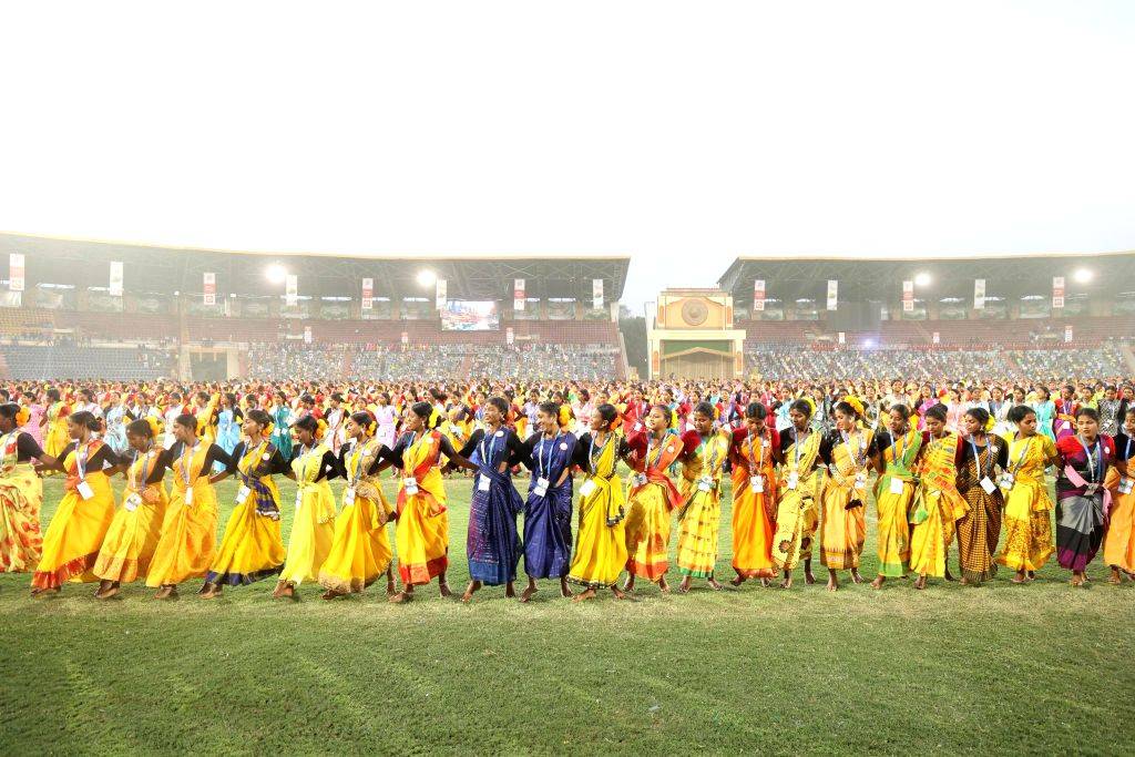 Dancers perform ‘Jhumur’, an Indian folk dance