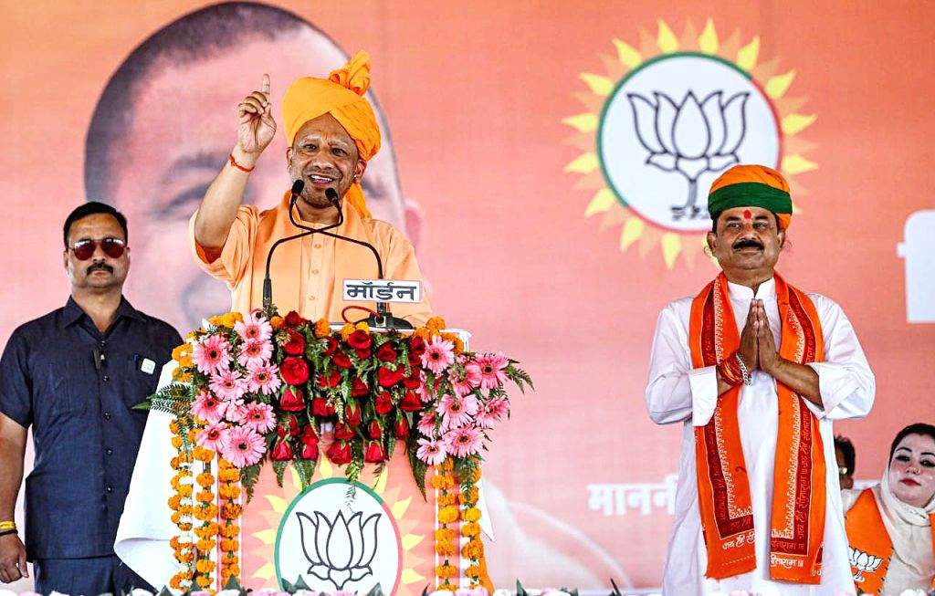 Uttar Pradesh Chief Minister Yogi Adityanath speaks during a public ...