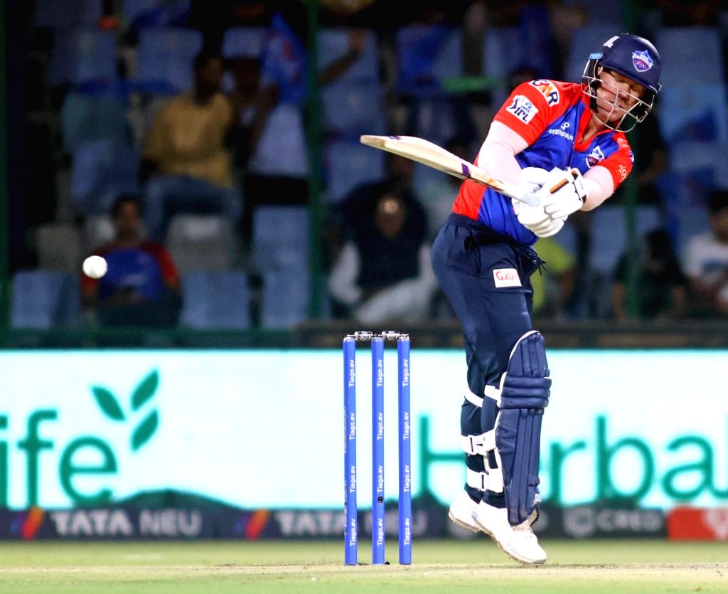 DC batter David Warner plays a shot during IPL 2023