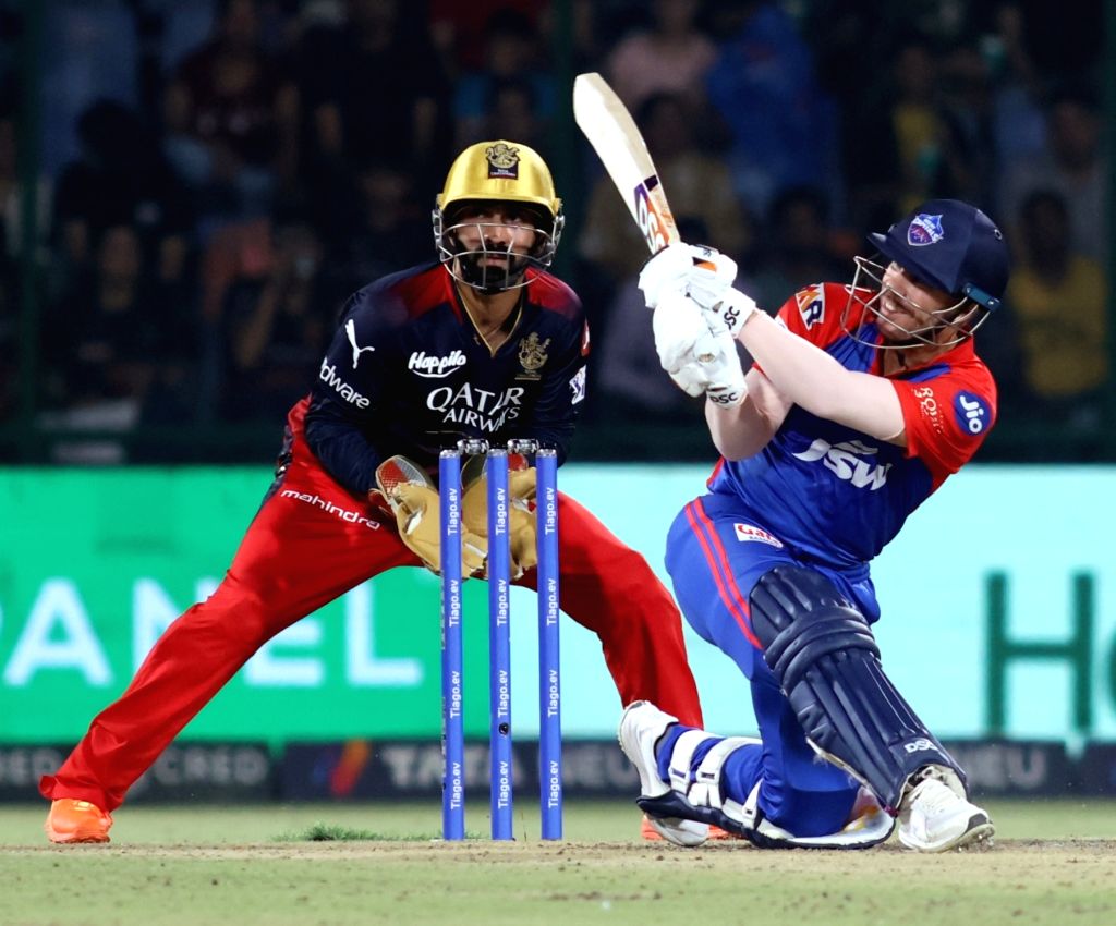 DC's captain david Warner plays a shot during the IPL 2023 match