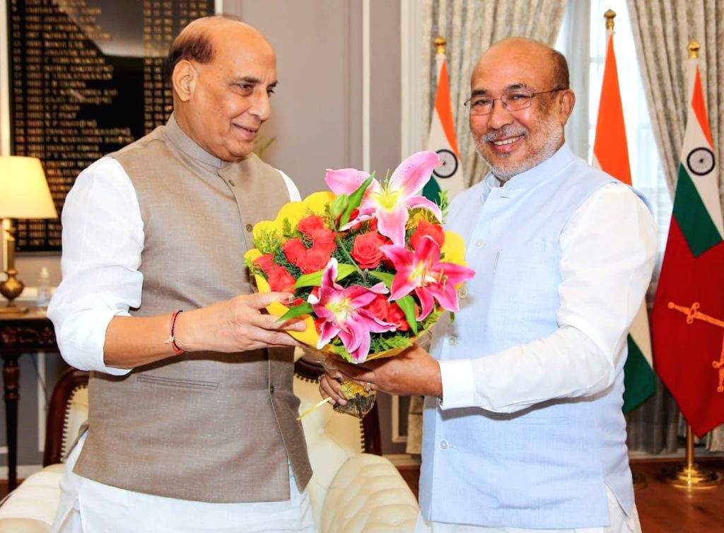 Defence Minister Rajnath Singh calls on Manipur Chief Minister N. Biren ...