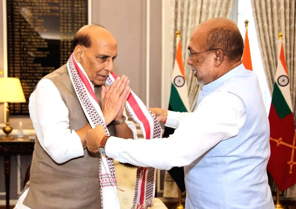 Defence Minister Rajnath Singh calls on Manipur Chief Minister N. Biren ...