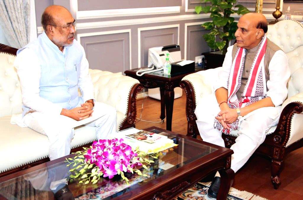 Defence Minister Rajnath Singh calls on Manipur Chief Minister N. Biren ...